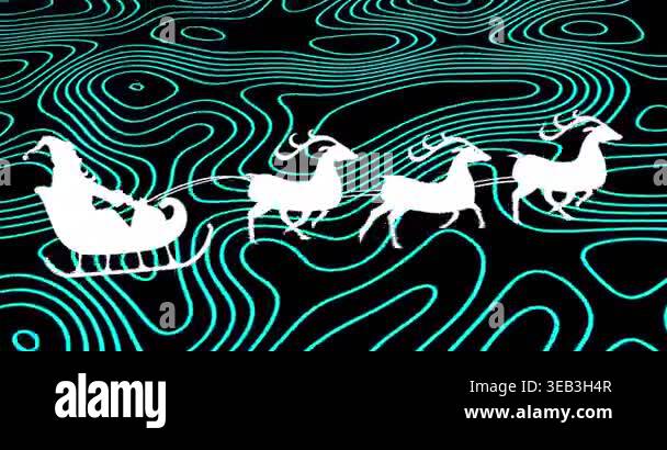 Animation of santa in sleigh at christmas over shapes. Christmas ...