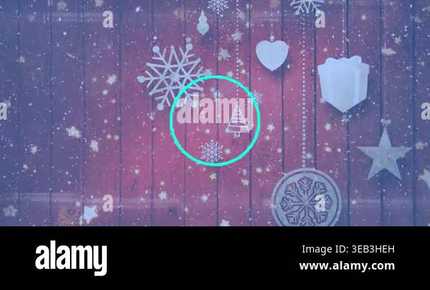 Animation of abstract shapes in seamless pattern against snow falling ...
