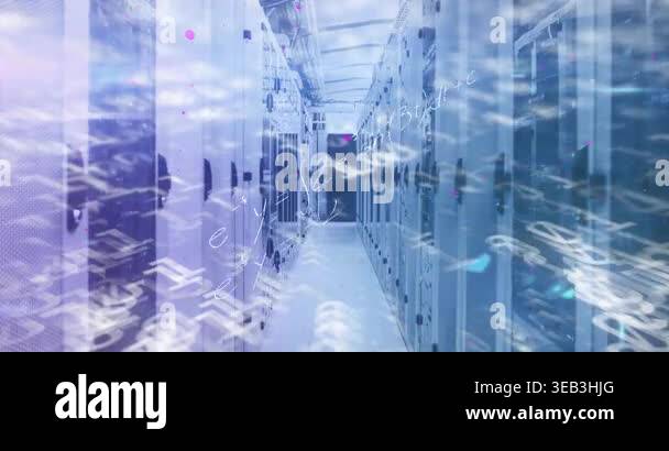Animation of binary coding data processing and mathematical equations ...