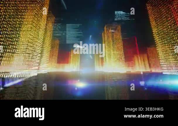 Animation of binary codes and computer language over 3d model of ...