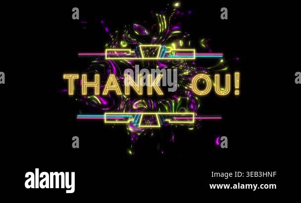 Animation of neon thank you text banner against kaleidoscopic ...