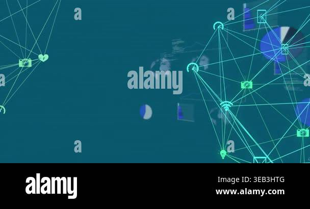 Data network and analytics animation over world maps and graphs ...