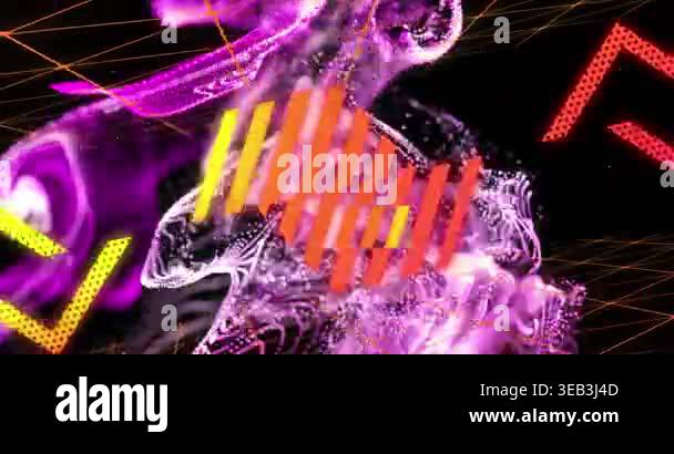 Animation of orange shapes, pink waves and black background ...
