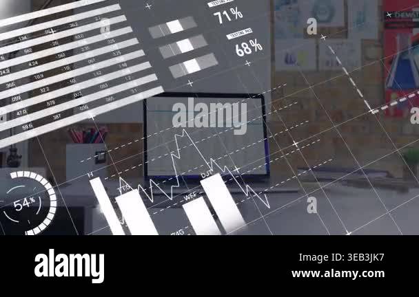 Financial charts and graphs over office desk with laptop. Finance ...