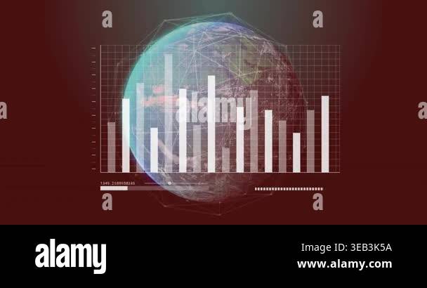 Bar chart and data processing over rotating Earth animation. Analytics ...