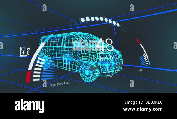 Animation of speedometer and data processing over 3d truck model ...