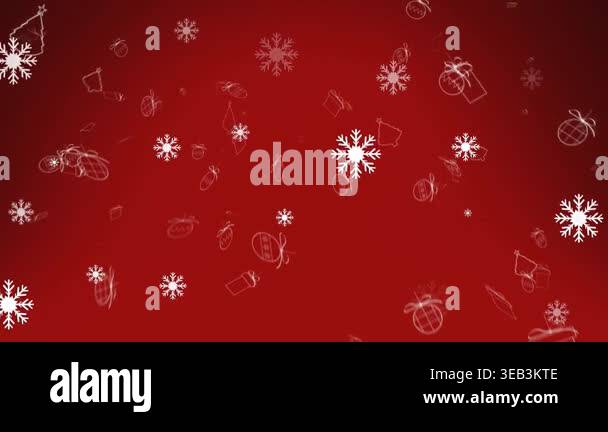 Animation of christmas concept icons over snowflakes icons in seamless ...