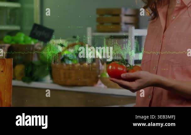 Animation of woman using smartphone over cityscape. Party celebration ...
