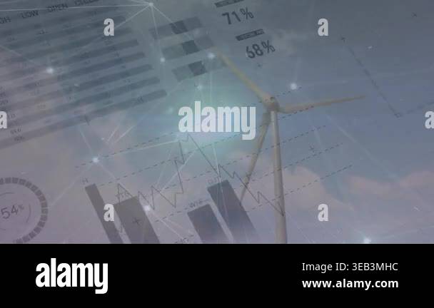 Animation of network of connections and financial graphs over wind ...