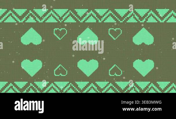 Animation of christmas snow falling over pattern on green background ...