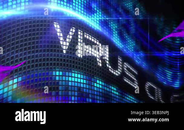 Animation of virus alert text over moving shapes. Abstract background ...