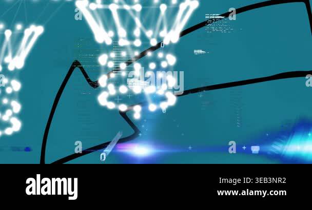 Animation of shapes over arrow and data processing. Global business ...