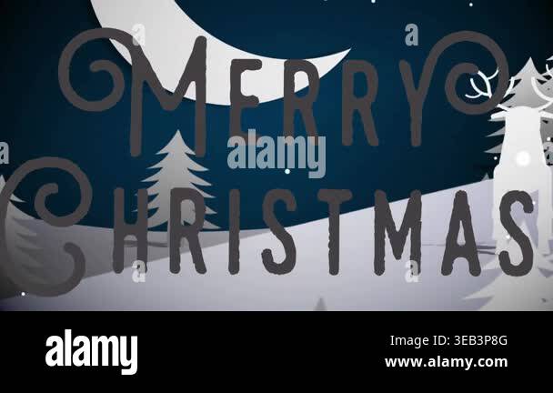 Animation of snow falling over merry christmas text banner against ...