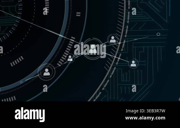 Animation of network of connections over icons. Global business and ...