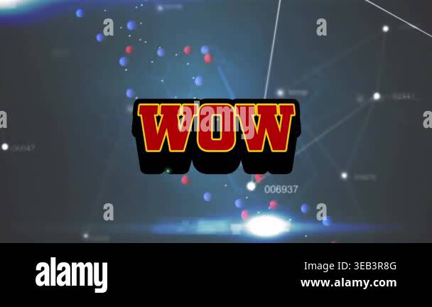 Wow text banner against chemical and dna structures floating against ...