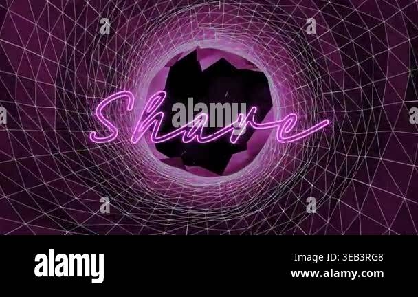 Animation of share text over explosion on black background. Social ...