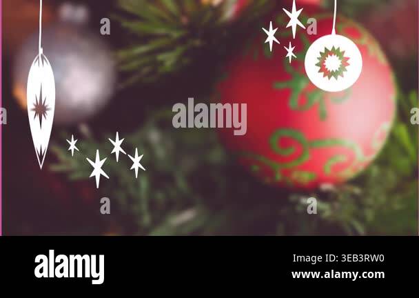 The decorations on the christmas tree include a retro style christmas ...