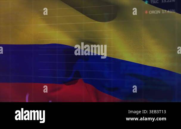Animation of neon frame over data processing on green background ...
