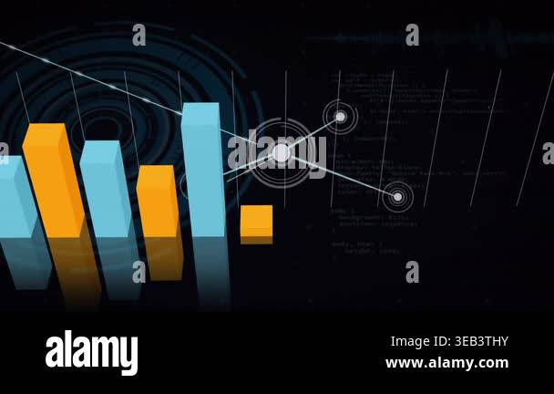Animation of graphs over network of connections on black background ...