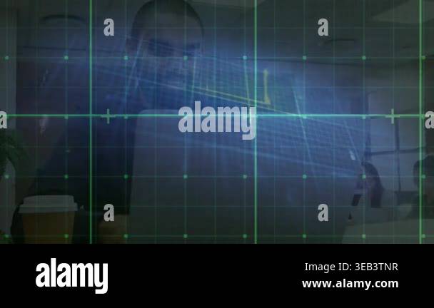 Animation of data processing over businessman using laptop. global ...