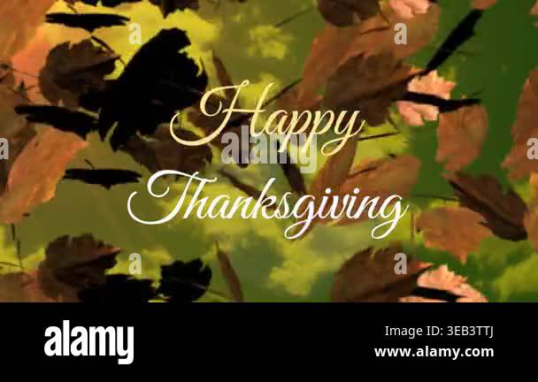 Animation of happy thanksgiving text over leaves. Thanksgiving day ...