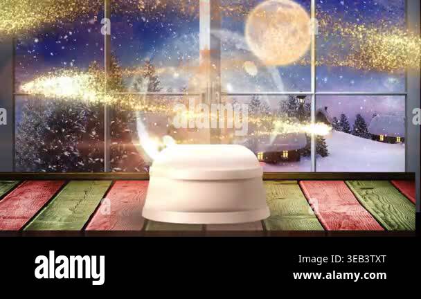 Animation of shooting star, snowball with christmas tree, santa sleigh ...