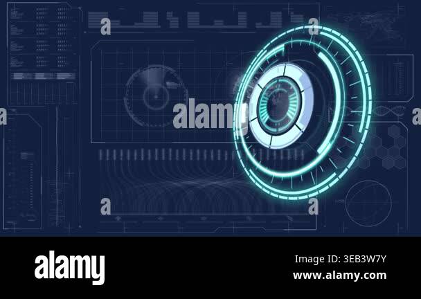 Animation of scan scoping over data processing on navy background ...