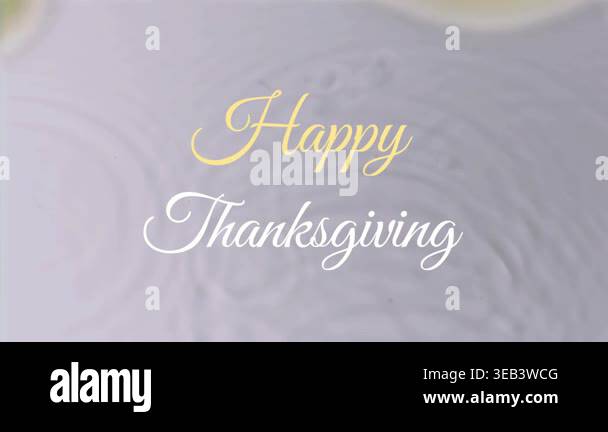 Happy Thanksgiving text animation over green leaves with water splashes ...