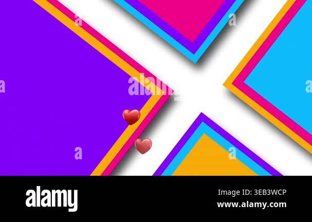 Animation of hearts over colorful shapes on white background. abstract ...
