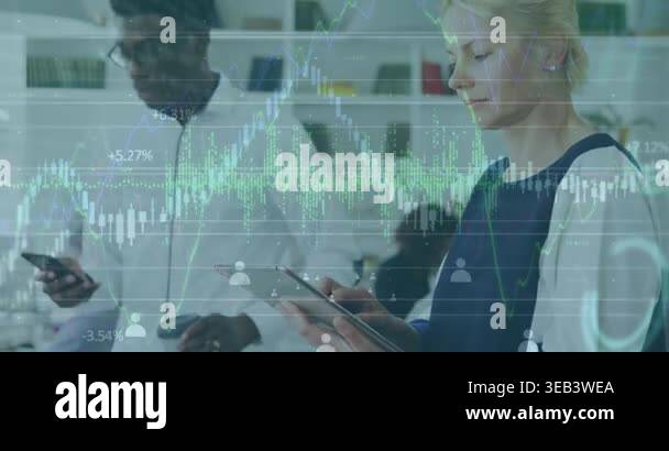 Animation of graphs, soundwave, profile icons and numbers over ...
