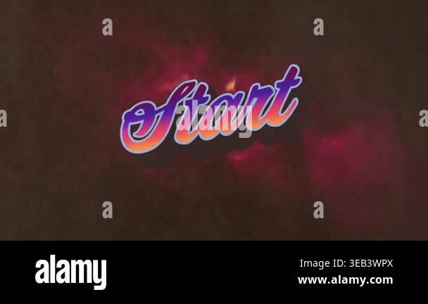 Animation of start text over sky with digitally. Video game ...