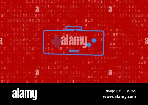 Animation of gaming console binary coding data processing on red ...