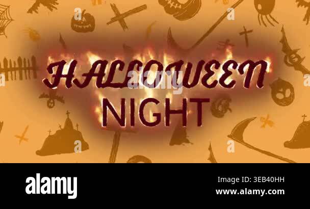 Animation of halloween greetings text over pattern on orange background ...