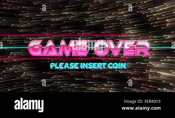 Animation of game over text over spots. Retro future and digital ...