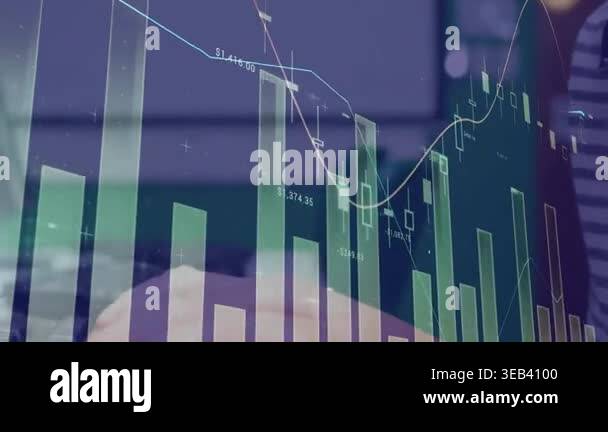 Animation of financial data processing over caucasian student using ...