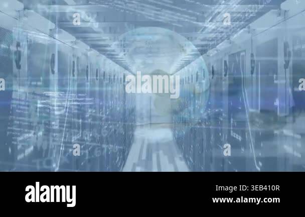 Animation of data processing with globe over dollar bills with coins ...
