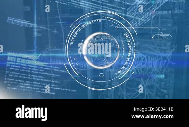 Animation of scientific data processing and binary coding. Global ...