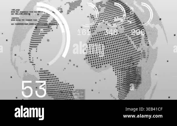 Rotating dotted globe expanding ring segments and updating counters for ...