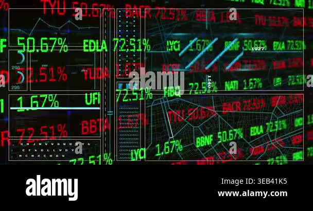 Animation of trading board, graph, loading circles and navigation ...