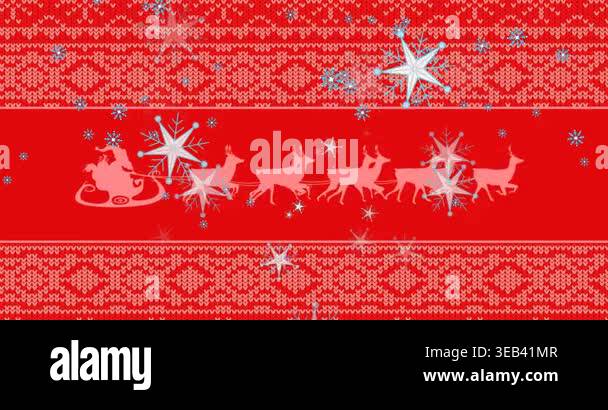 Animation of snow falling over christmas decoration and pattern ...