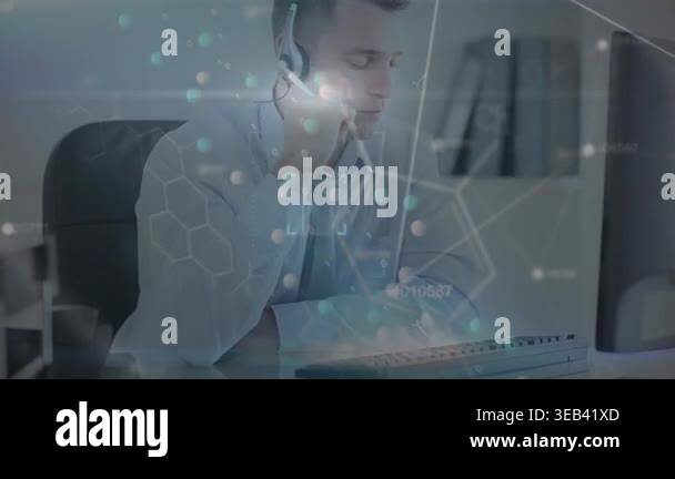 Animation of data processing and qr code over caucasian businessman in ...