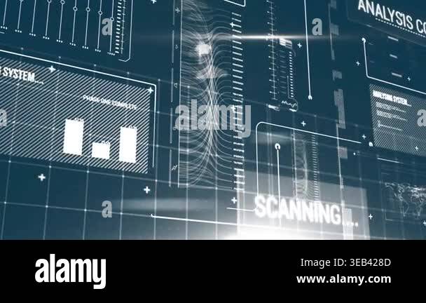 Animation of data processing on blue background. global online ...