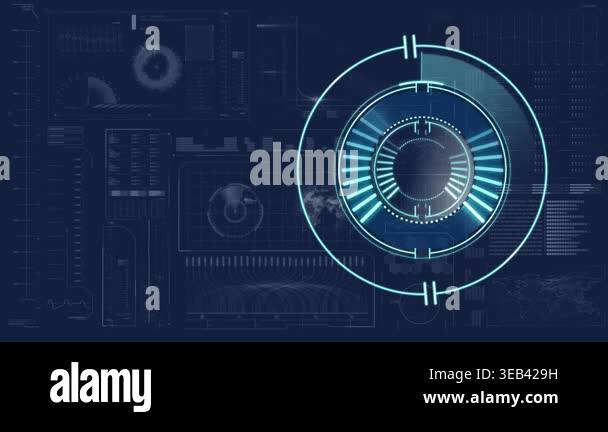 Animation of scan scoping over data processing on navy background ...