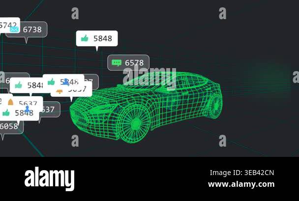 Animation of digital car model with social media notification icons ...
