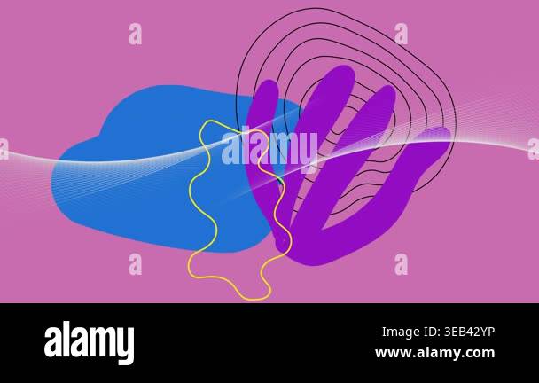 Animation of shapes moving and network of circles on pink background ...