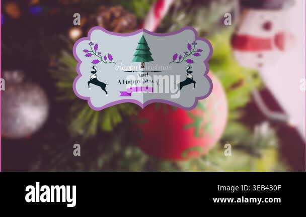 Animation of christmas greetings text and christmas tree with ...
