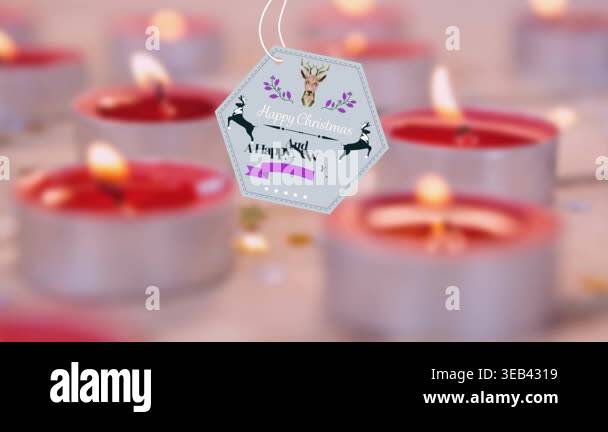Animation of happy christmas text over candles. Christmas, celebration ...