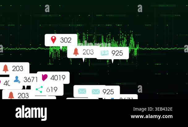 Green waveform appearing initiating notification bubbles sliding up ...