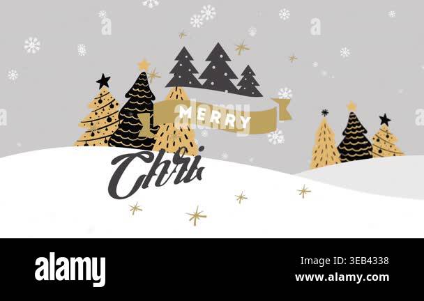 Animation of merry christmas text banner against snowflakes falling ...
