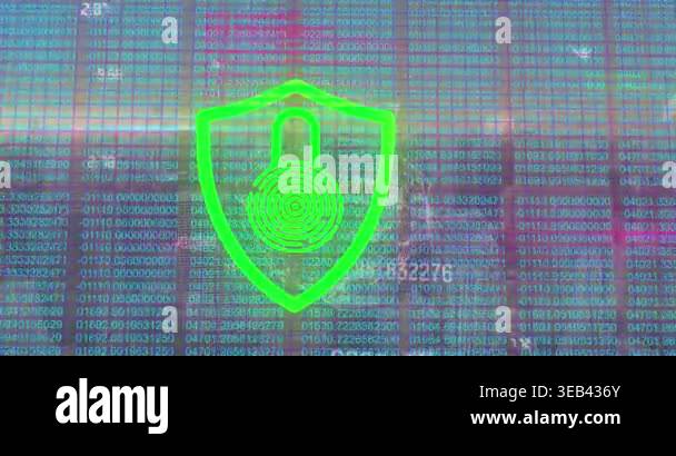 Animation of security padlock icon and multiple changing numbers ...